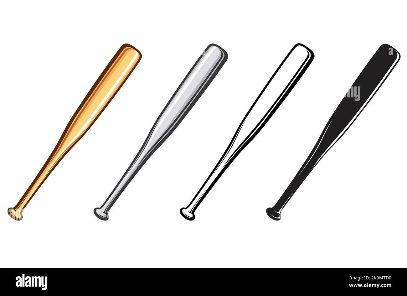 classic wood baseball bat illustration set of 4 base ball vector ...