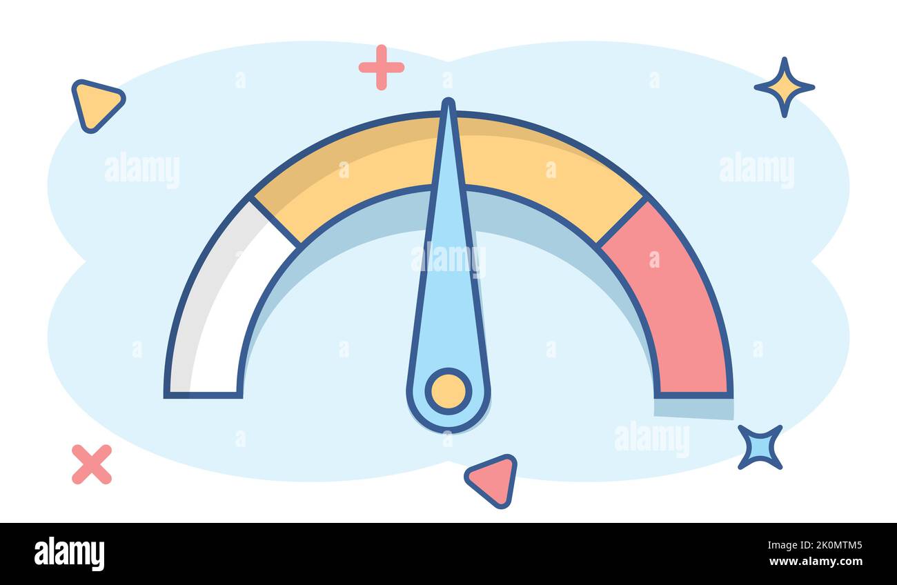 Meter dashboard icon in comic style. Credit score indicator level ...