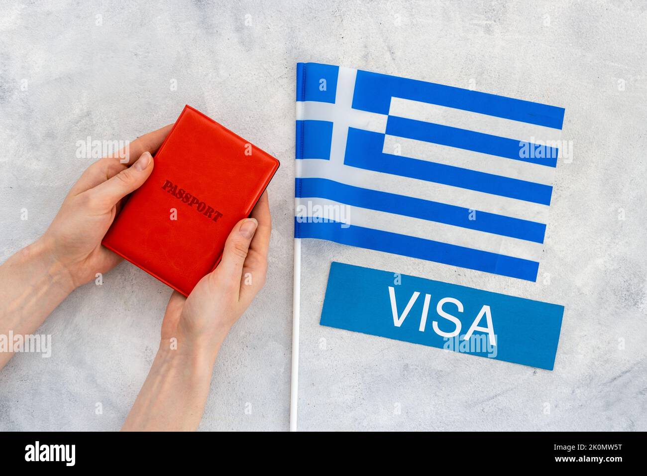 Flag of Greece with passport. Travel visa and citizenship concept Stock ...