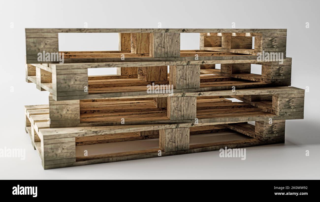 pallets isolated on white background 3d illustration Stock Photo - Alamy