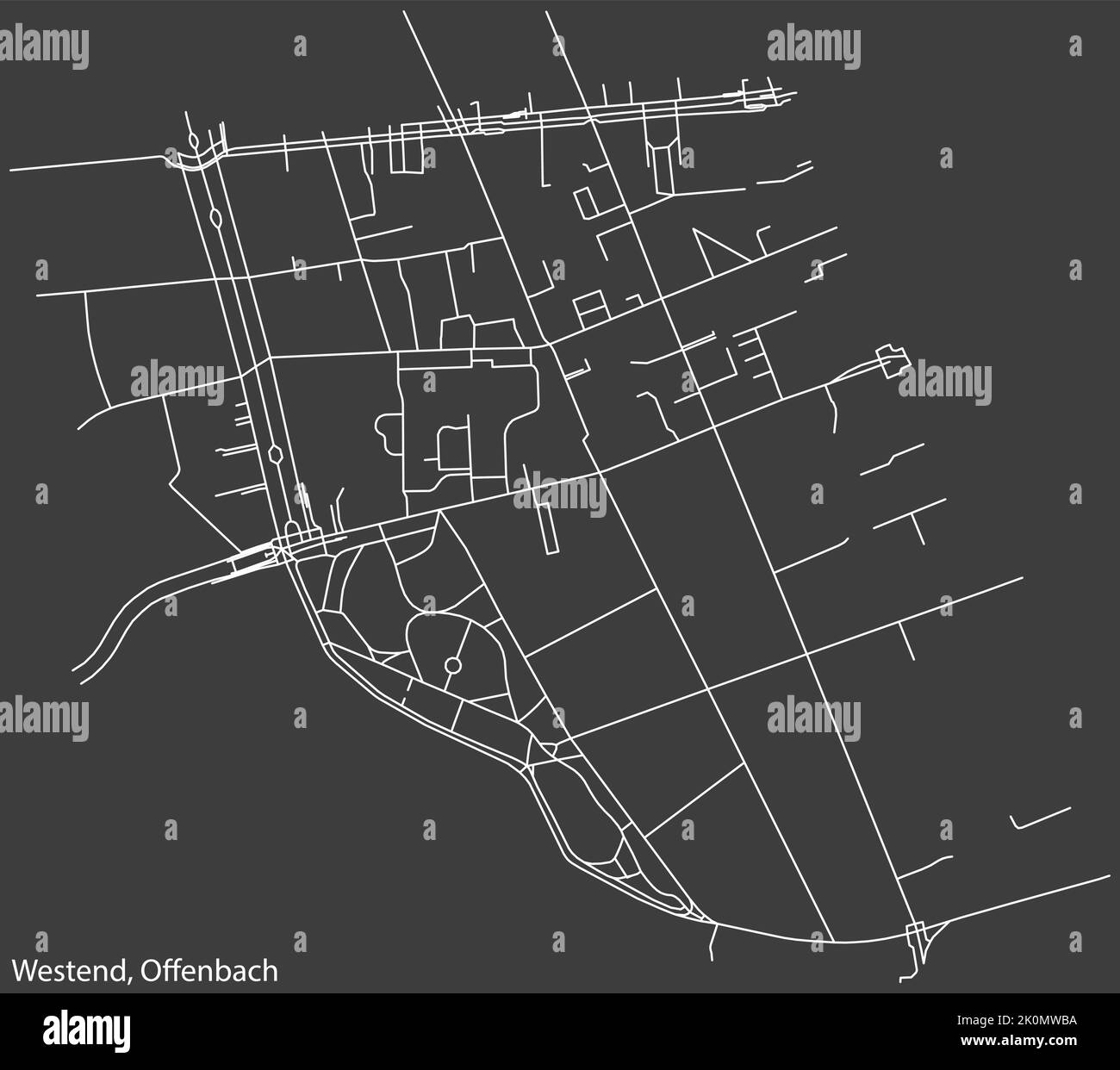 Street roads map of the WESTEND DISTRICT, OFFENBACH AM MAIN Stock ...