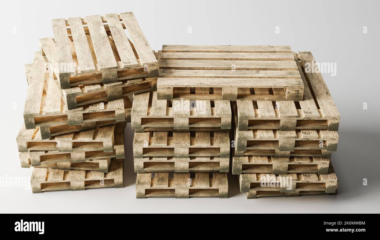 pallets isolated on white background 3d illustration Stock Photo - Alamy