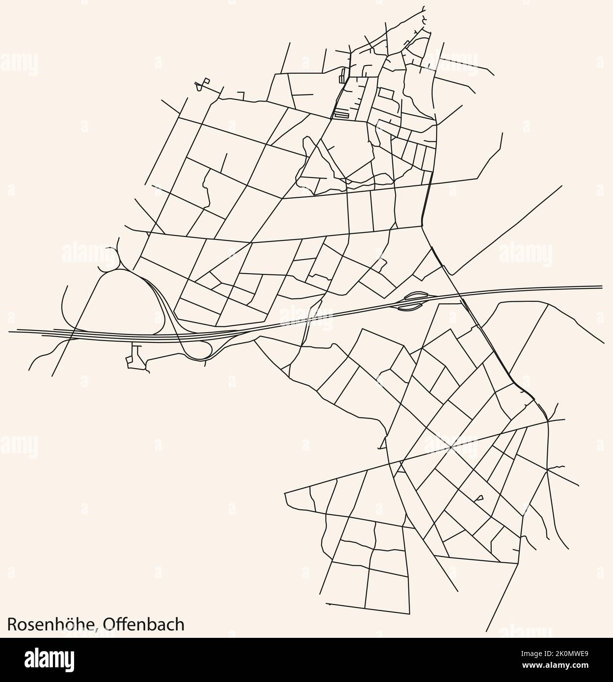 Street roads map of the ROSENHÖHE DISTRICT, OFFENBACH AM MAIN Stock ...
