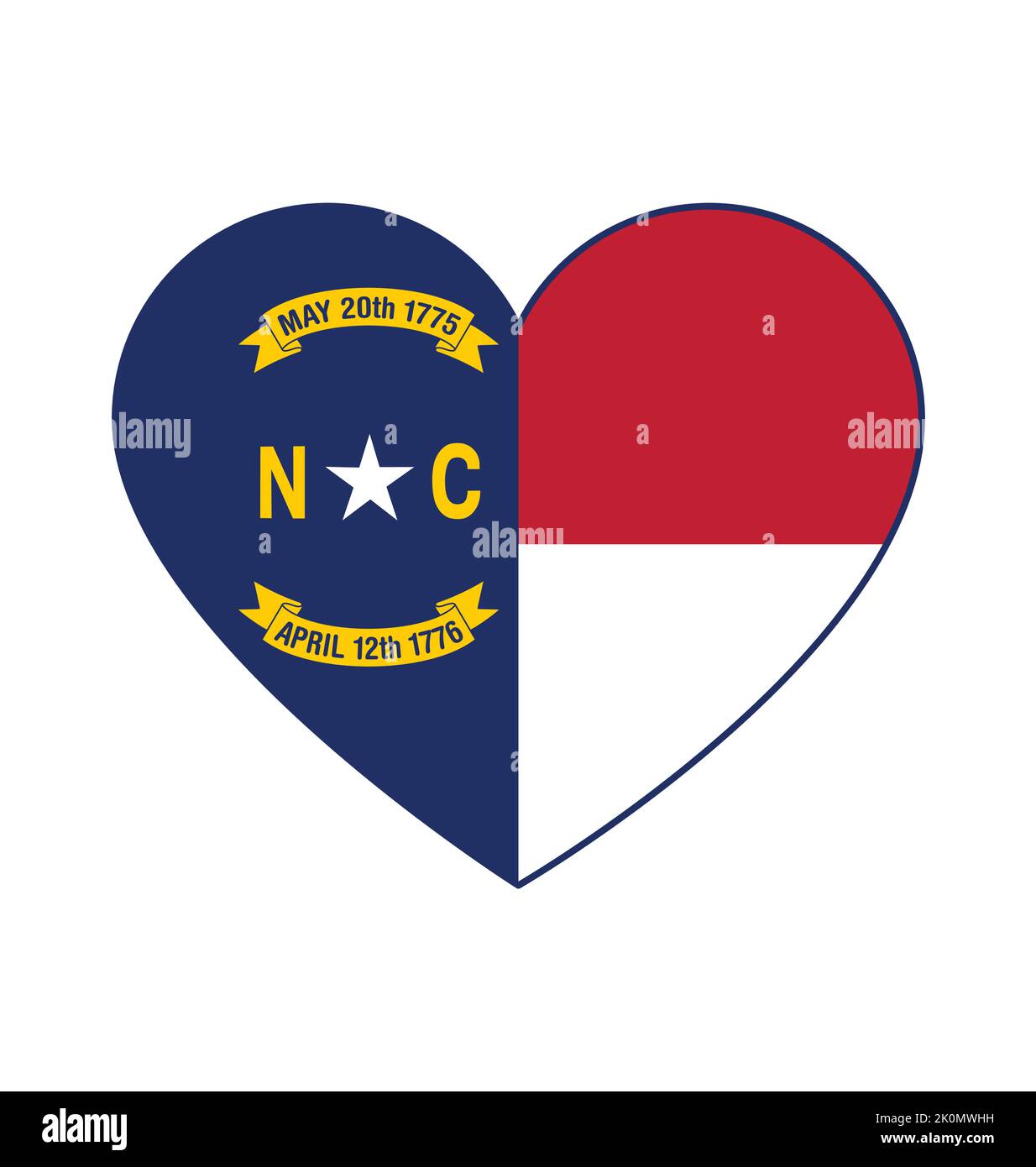 North Carolina Nc State Flag In Love Heart Shape Symbol Vector Isolated