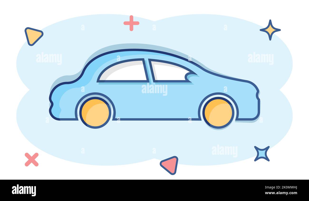 Car icon in comic style. Automobile car vector cartoon illustration ...