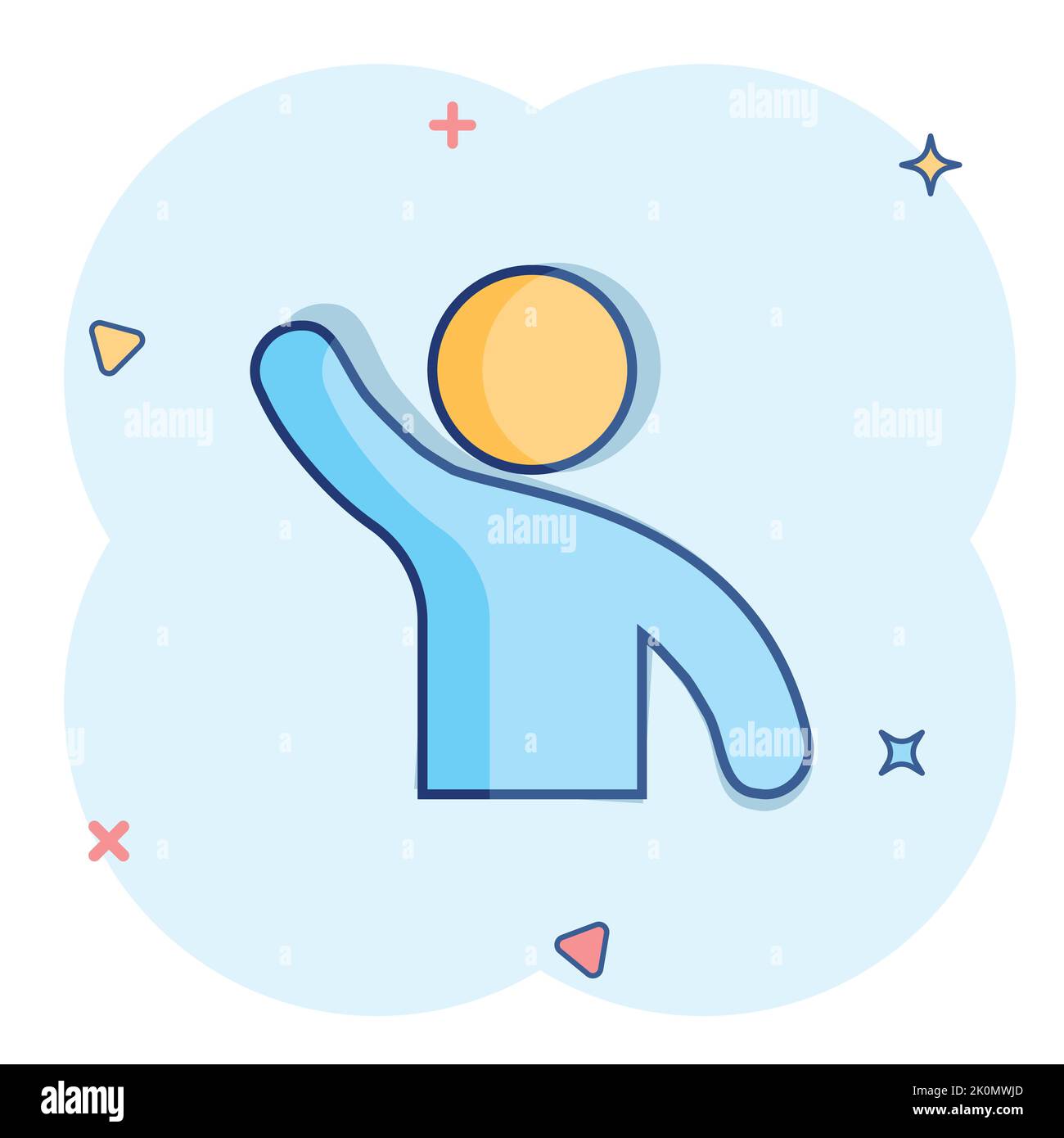 People greeting with hand up icon in comic style. Person gesture vector ...
