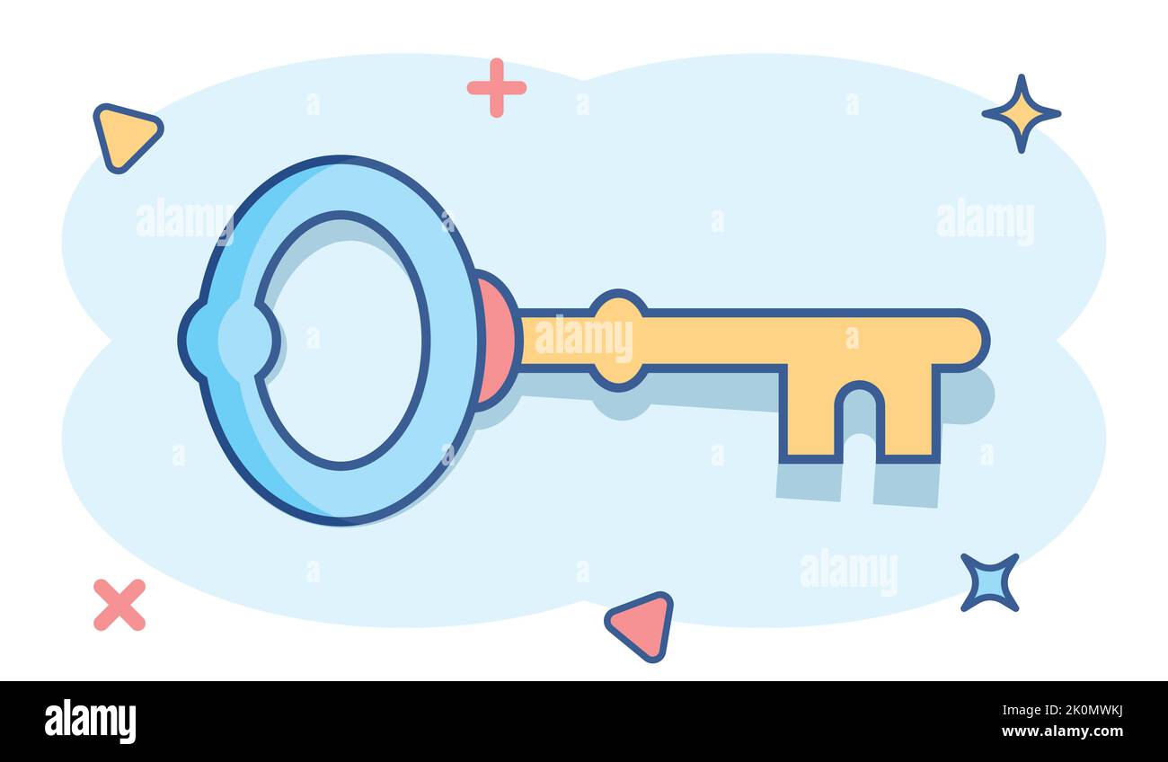 Key icon in comic style. Access login vector cartoon illustration ...
