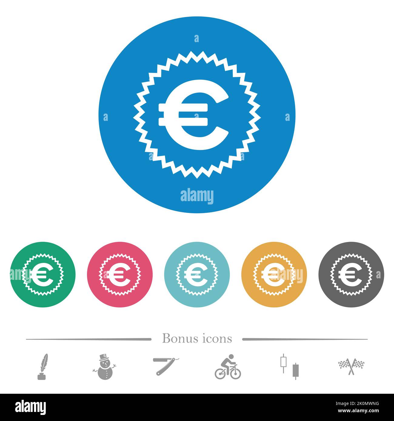 European Euro sticker alternate flat white icons on round color ...