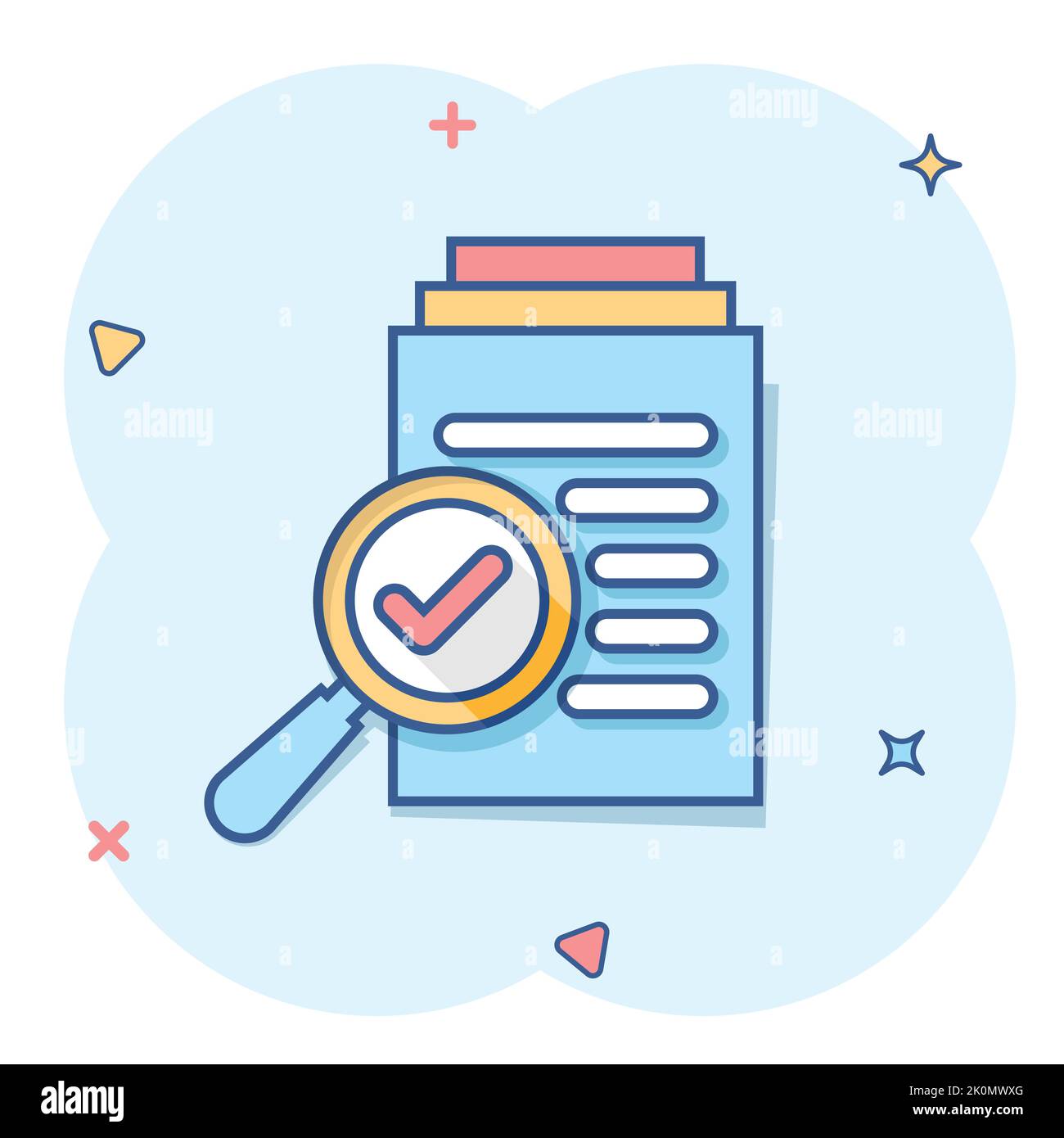 Scrutiny document plan icon in comic style. Review statement vector ...