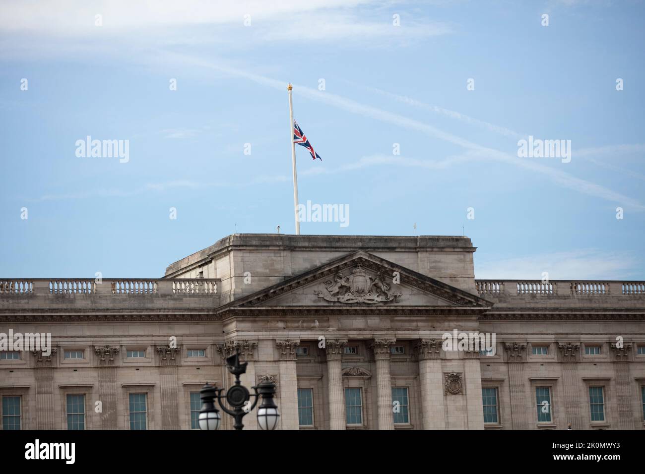 LONDON, UK - September 2022: Union Jack at half mast on Buckingham ...