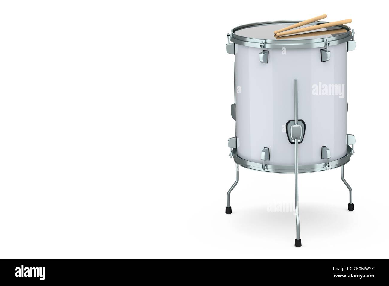 Realistic drum and wooden drum sticks on white background. 3d render ...