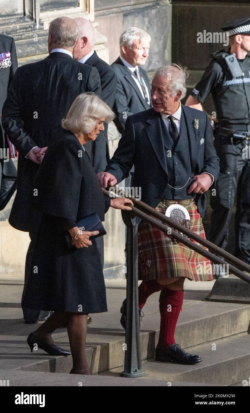 King Charles lll and the Queen Consort leave St Giles' Cathedral ...