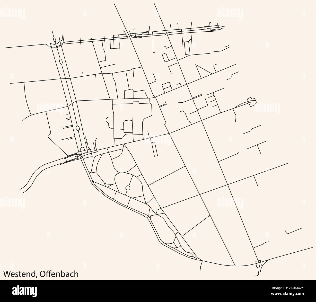 Street roads map of the WESTEND DISTRICT, OFFENBACH AM MAIN Stock ...