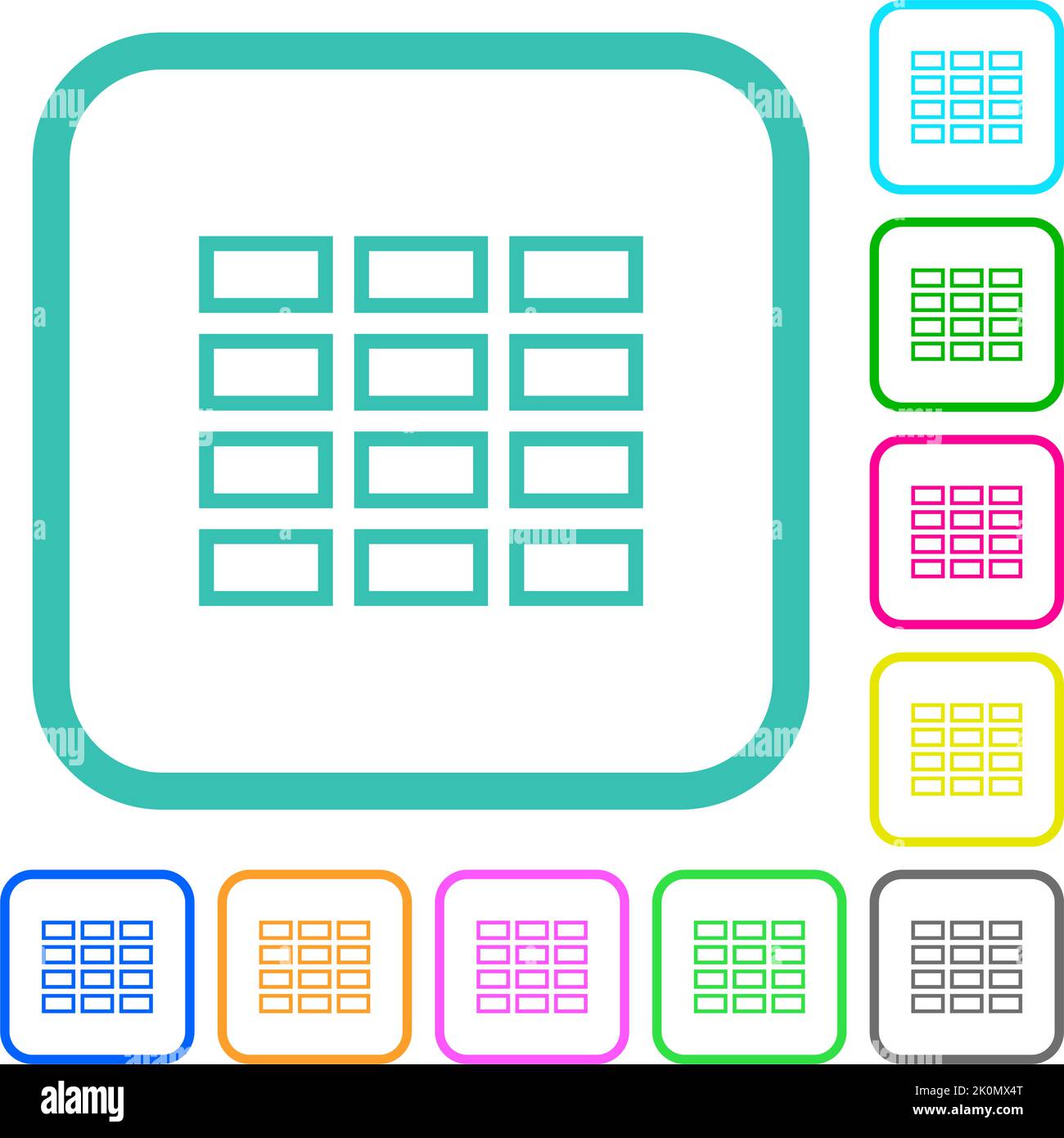 Spreadsheet table outline vivid colored flat icons in curved borders on ...