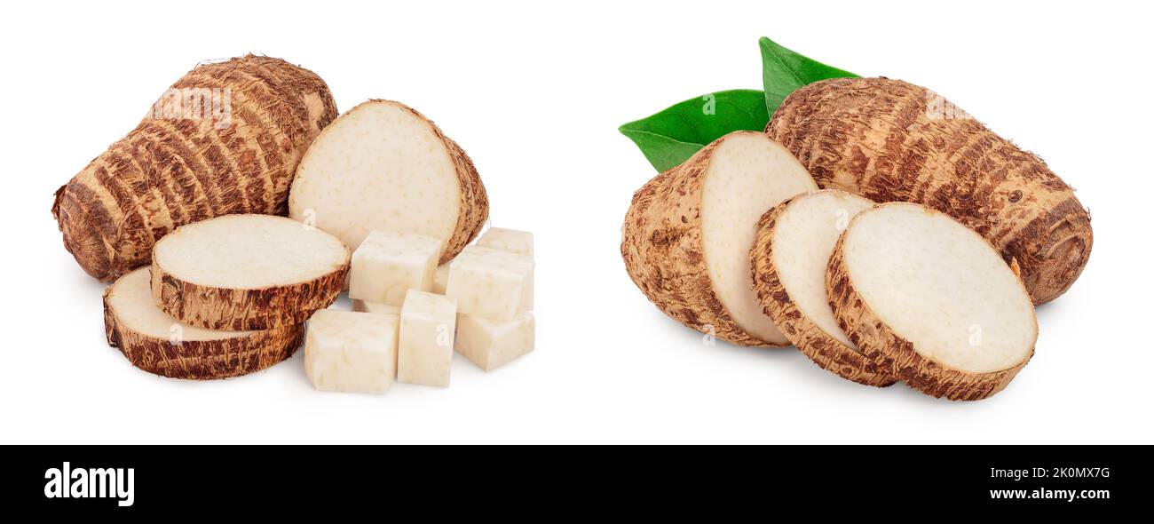 fresh taro root with slices isolated on white background Stock Photo ...