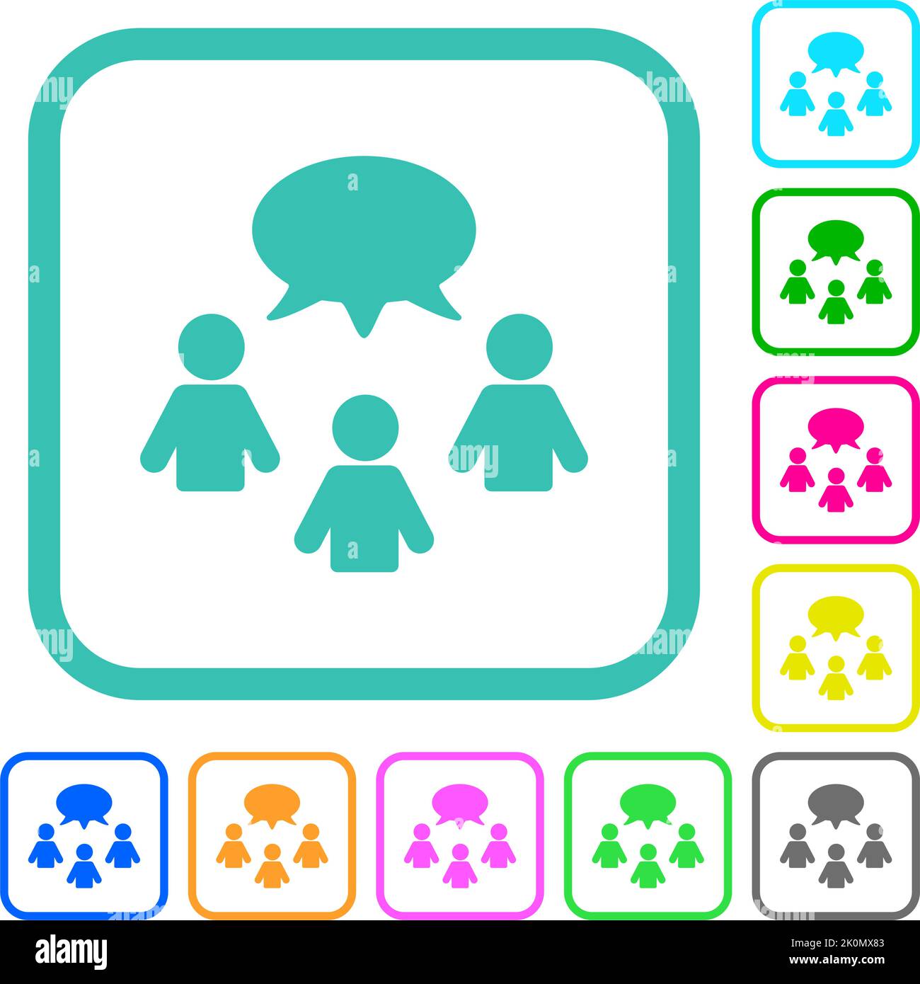 Three talking persons with oval bubble solid vivid colored flat icons ...
