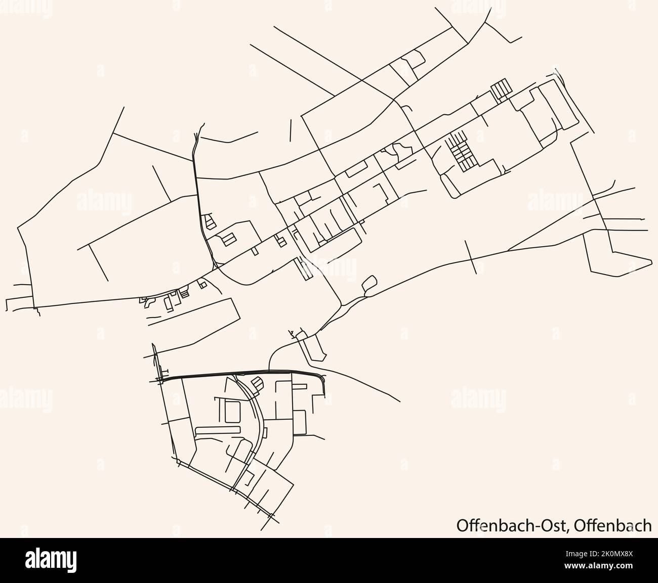 Street roads map of the OFFENBACH-OST DISTRICT, OFFENBACH AM MAIN Stock ...