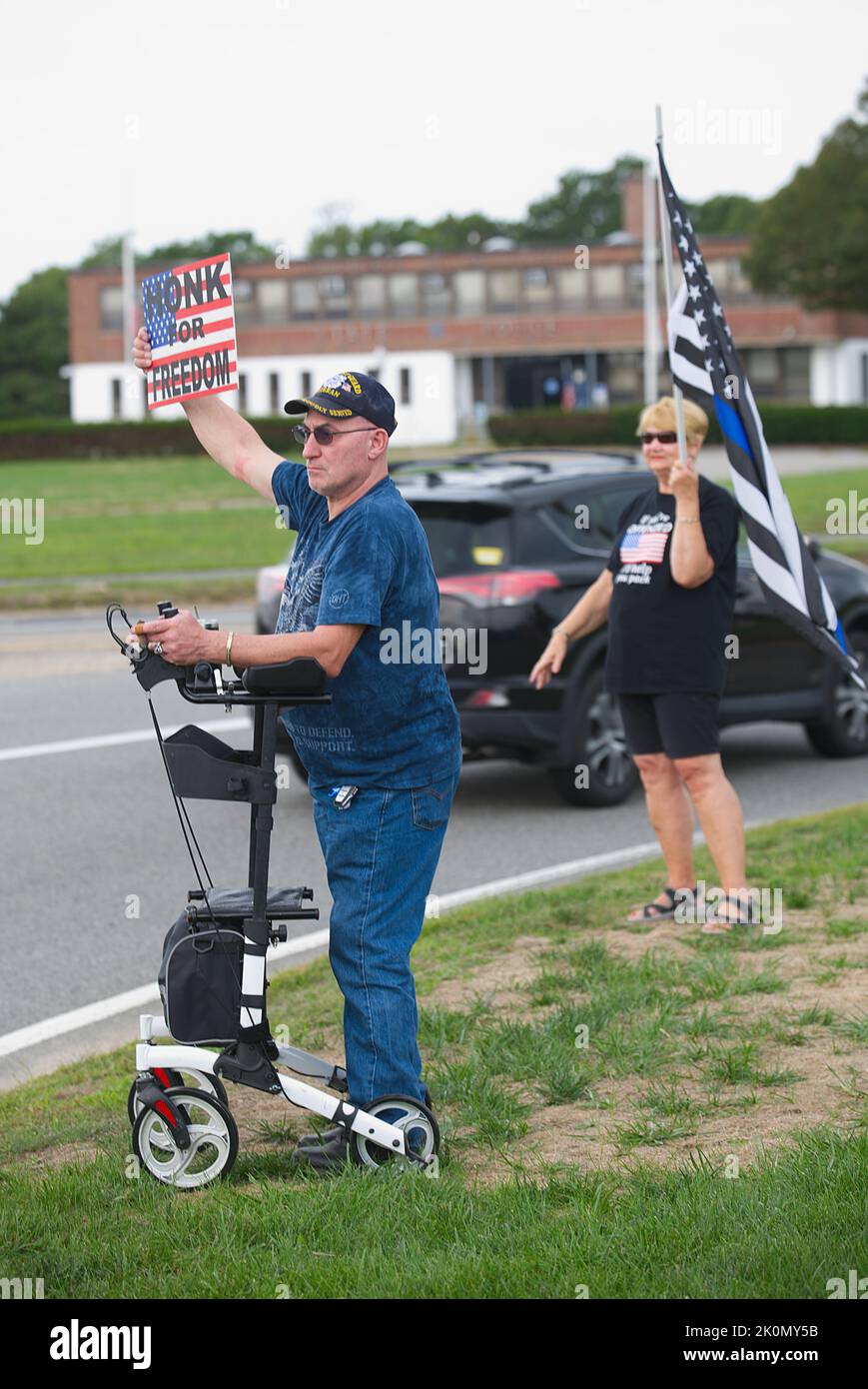 Remembering September 11th - flag waving at the Bourne Rotary on Cape ...