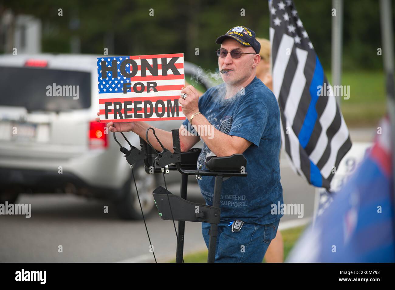 Remembering September 11th - flag waving at the Bourne Rotary on Cape ...