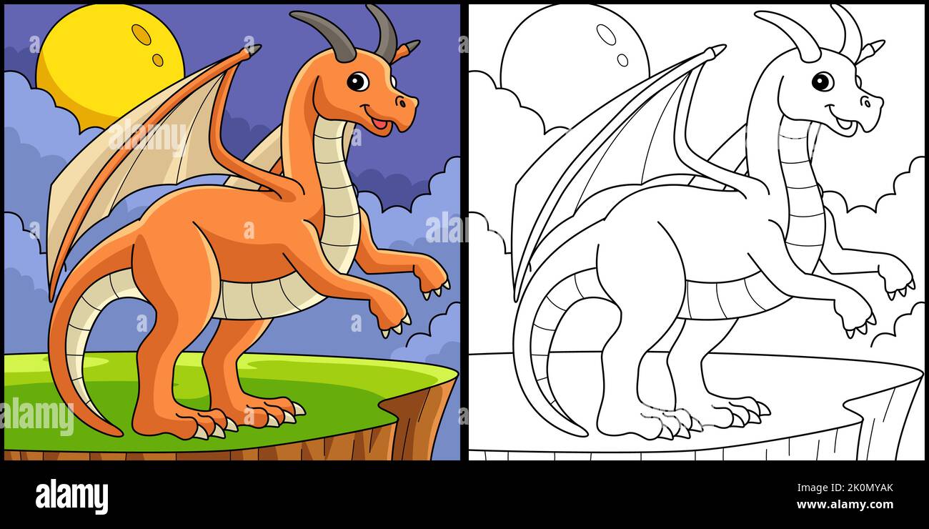 Dragon Animal Coloring Page Colored Illustration Stock Vector Image ...
