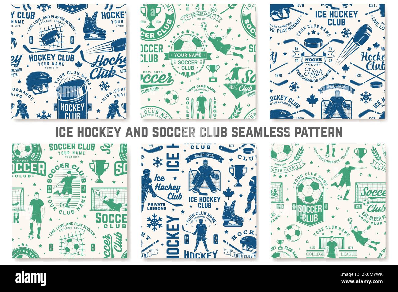 Ice Hockey and Soccer, football club seamless pattern. Vector. For ...