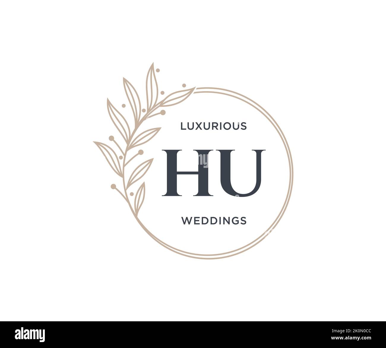 HU Initials letter Wedding monogram logos template, hand drawn modern minimalistic and floral ...
