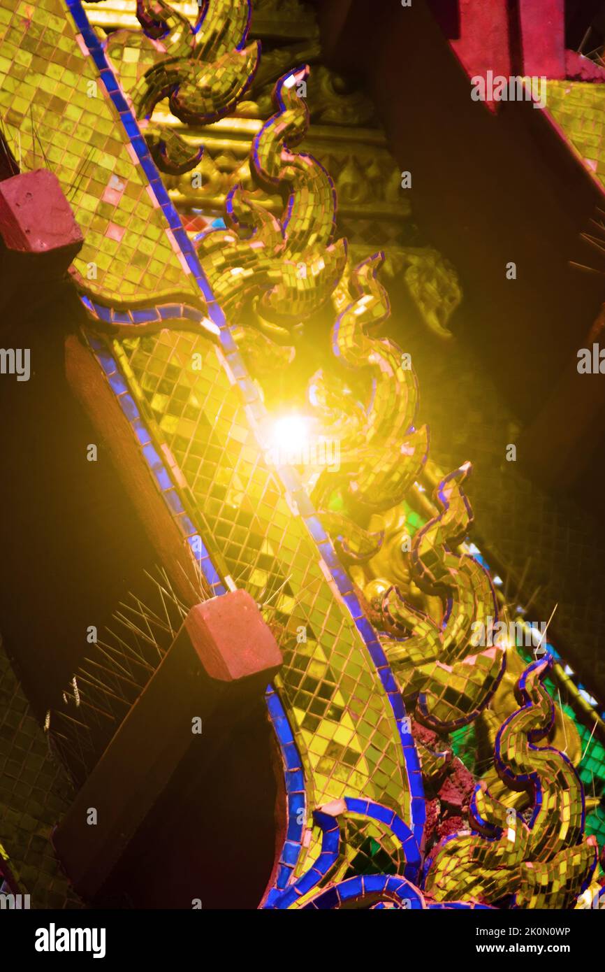 Elements of Thai Temple sculpture: dragon, three-faced janus, samsara ...