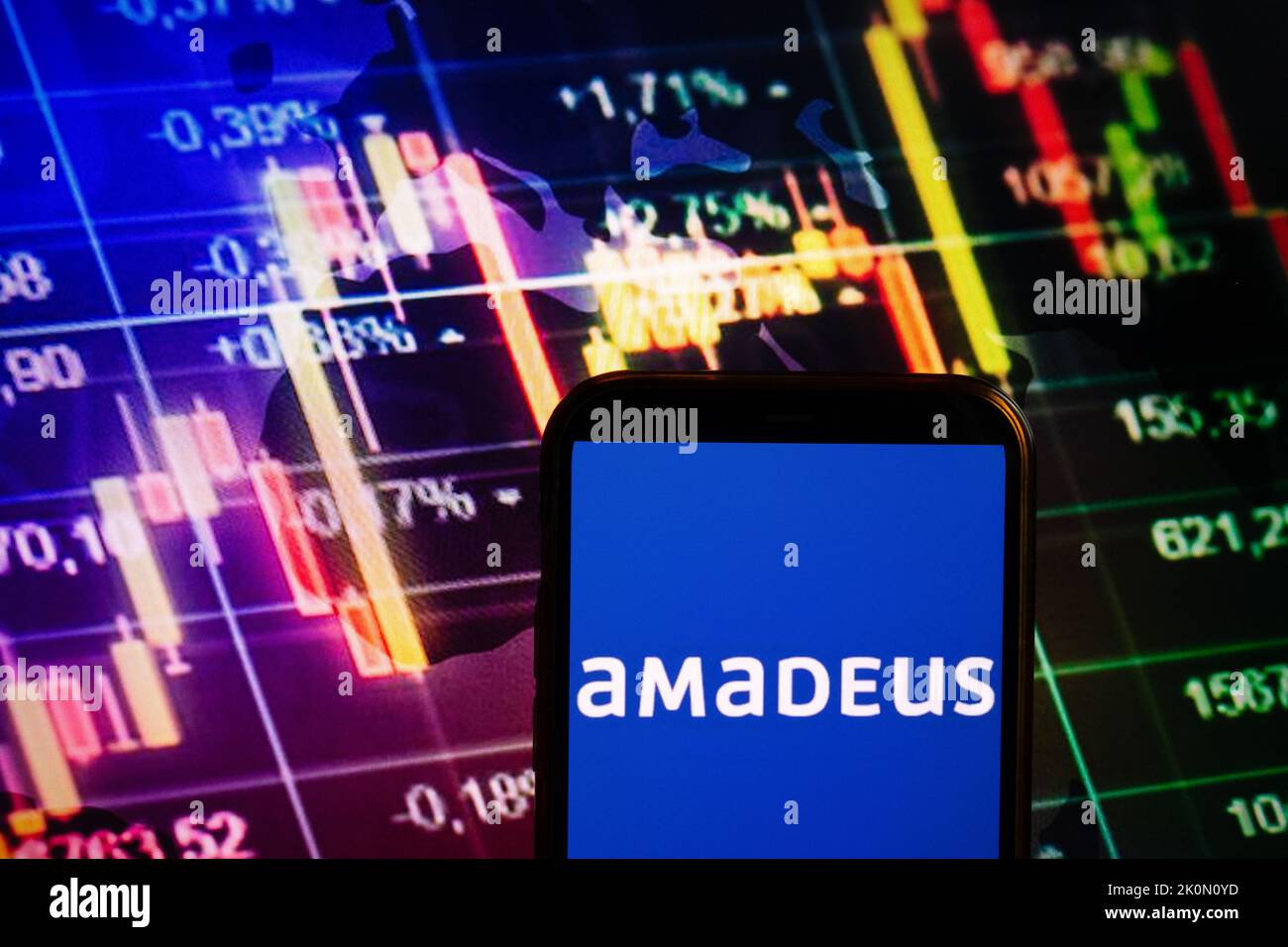KONSKIE, POLAND - September 10, 2022: Smartphone displaying logo of Amadeus IT Group company on ...
