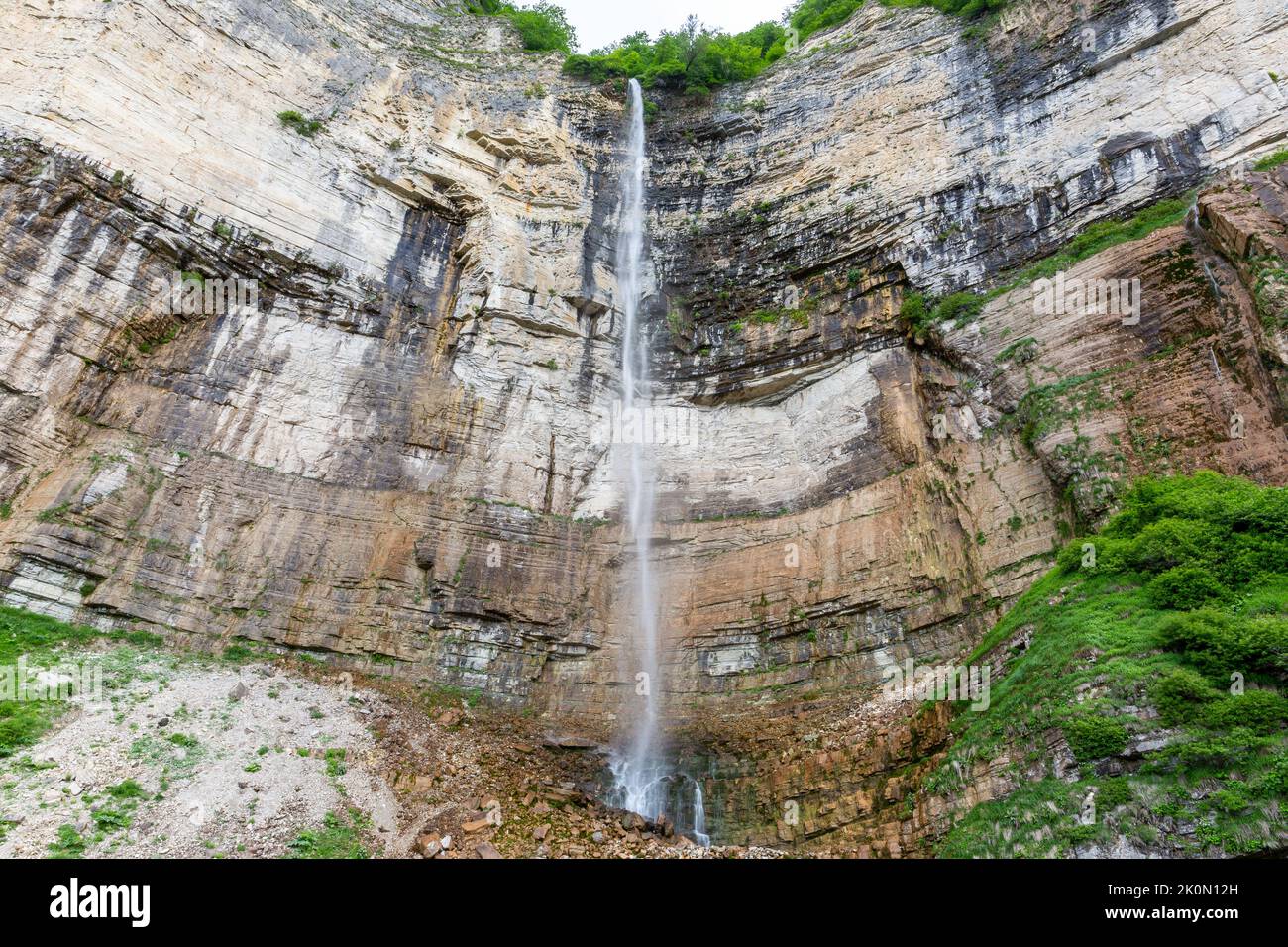 Okatse (Kinchkha) Waterfall, three-step waterfall cascade in the river ...