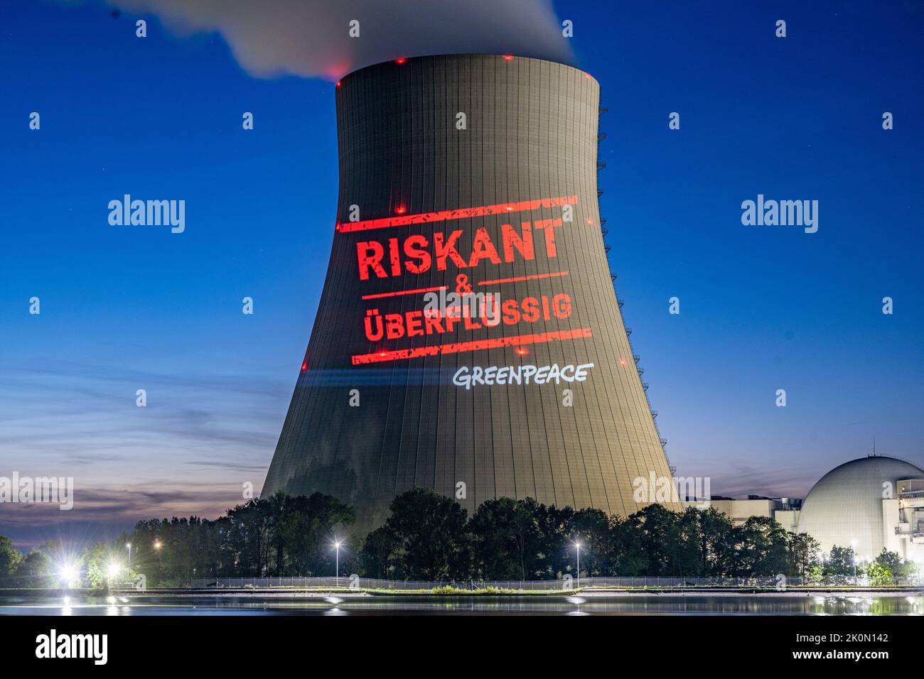 Essenbach, Germany. 12th Sep, 2022. Greenpeace activists project "Risky ...