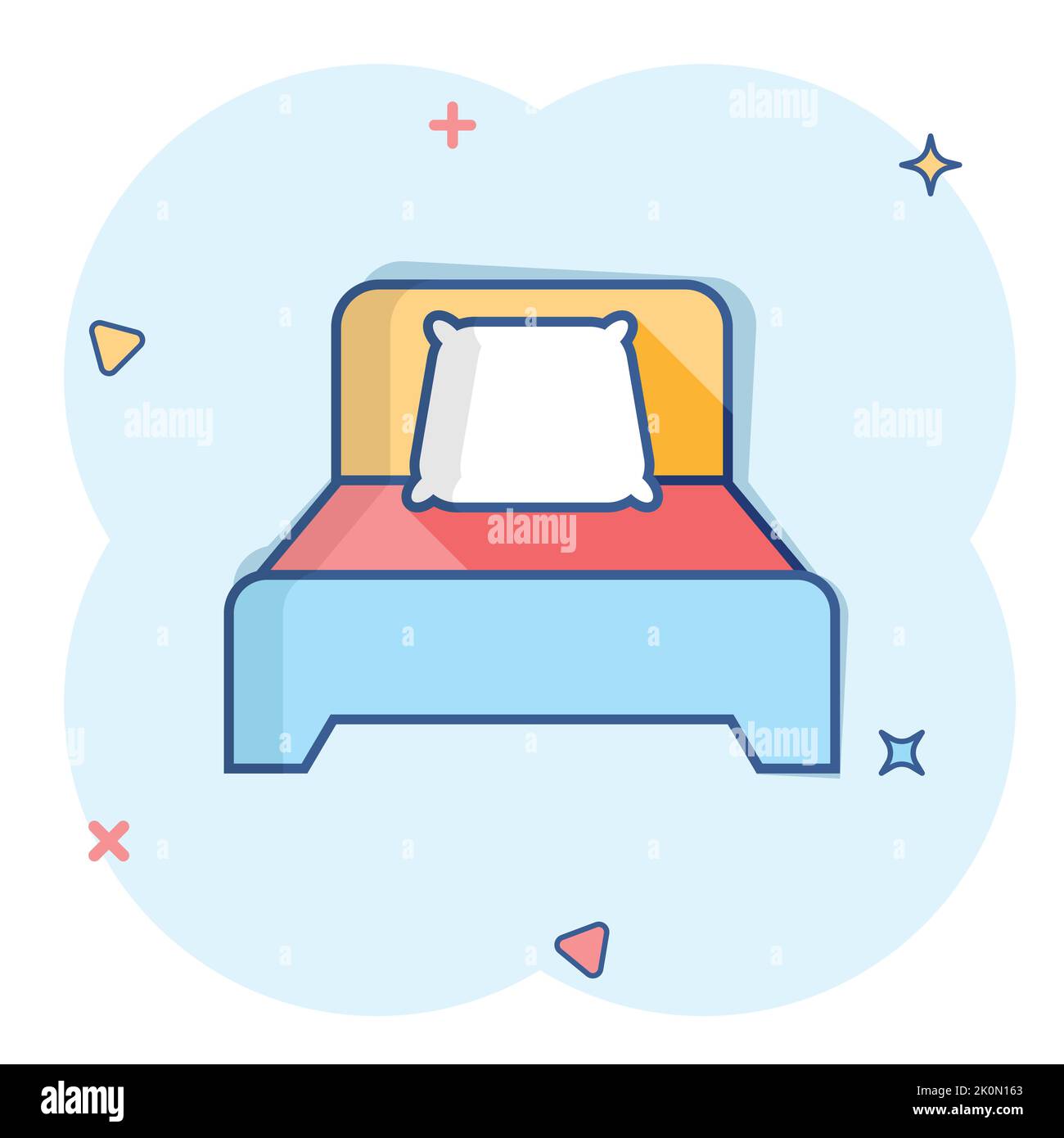 Bed icon in comic style. Sleep bedroom vector cartoon illustration ...
