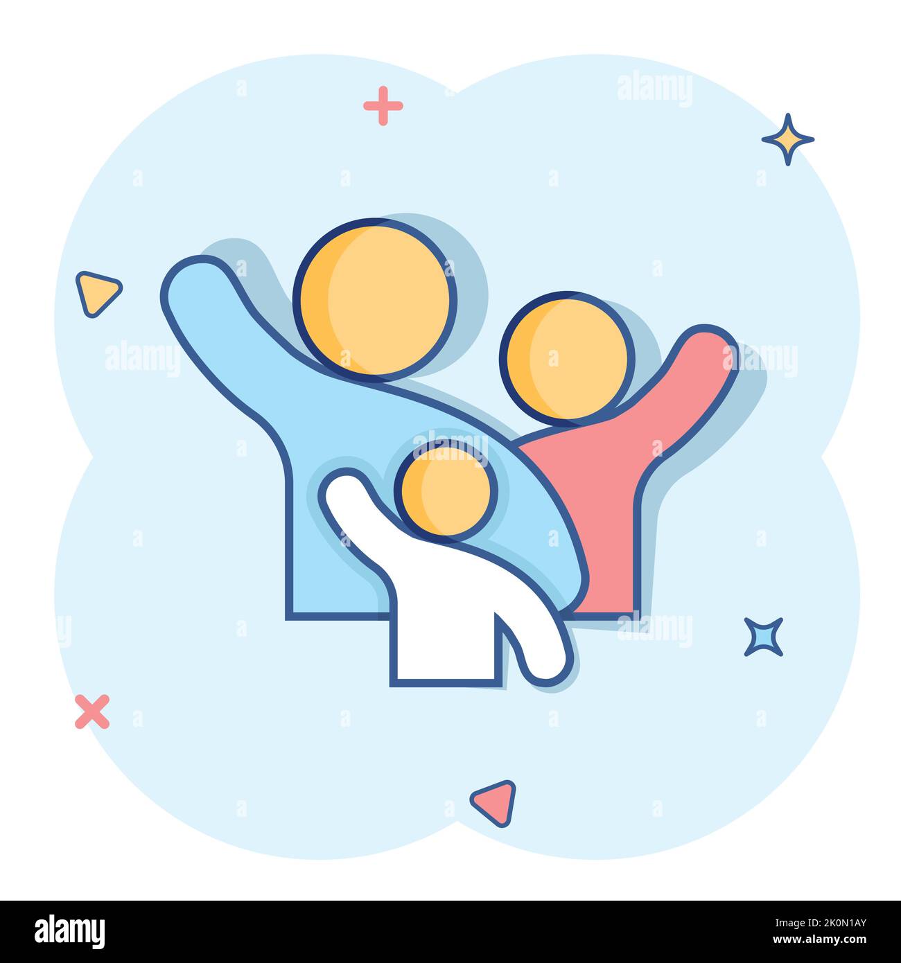 Family greeting with hand up icon in comic style. Person gesture vector ...