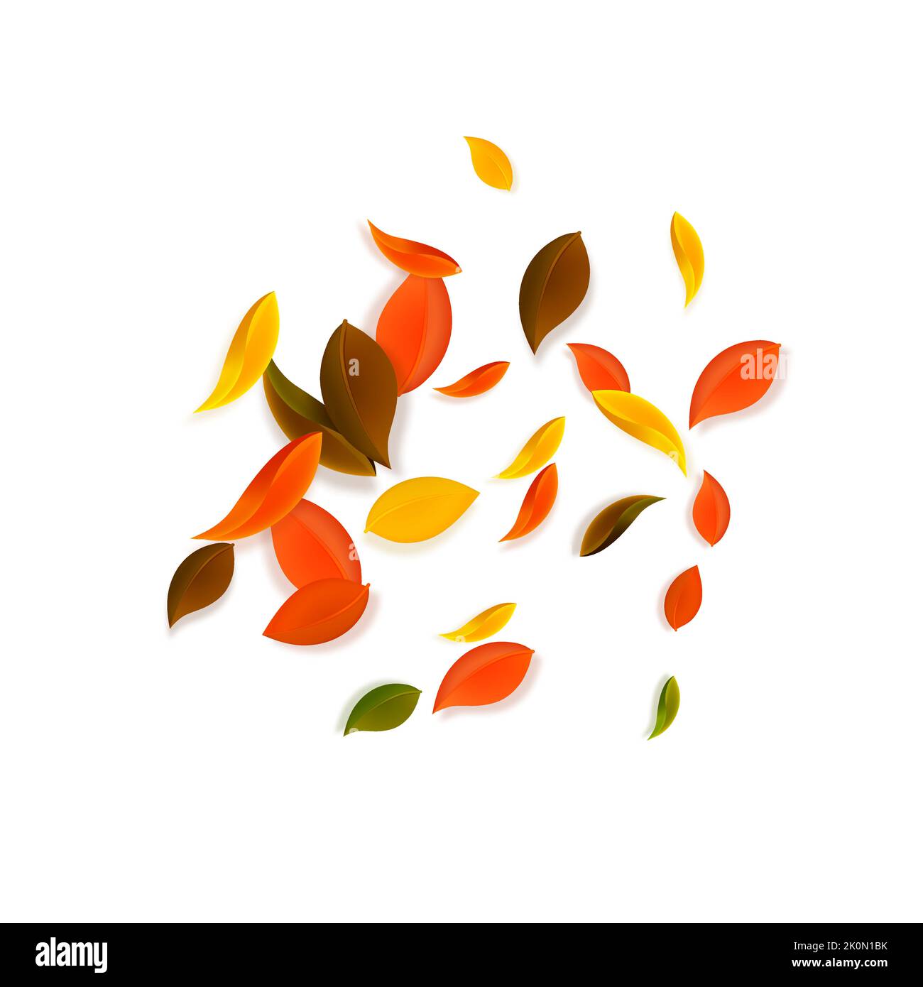 Falling autumn leaves. Red, yellow, green, brown chaotic leaves flying. Explosion colorful ...