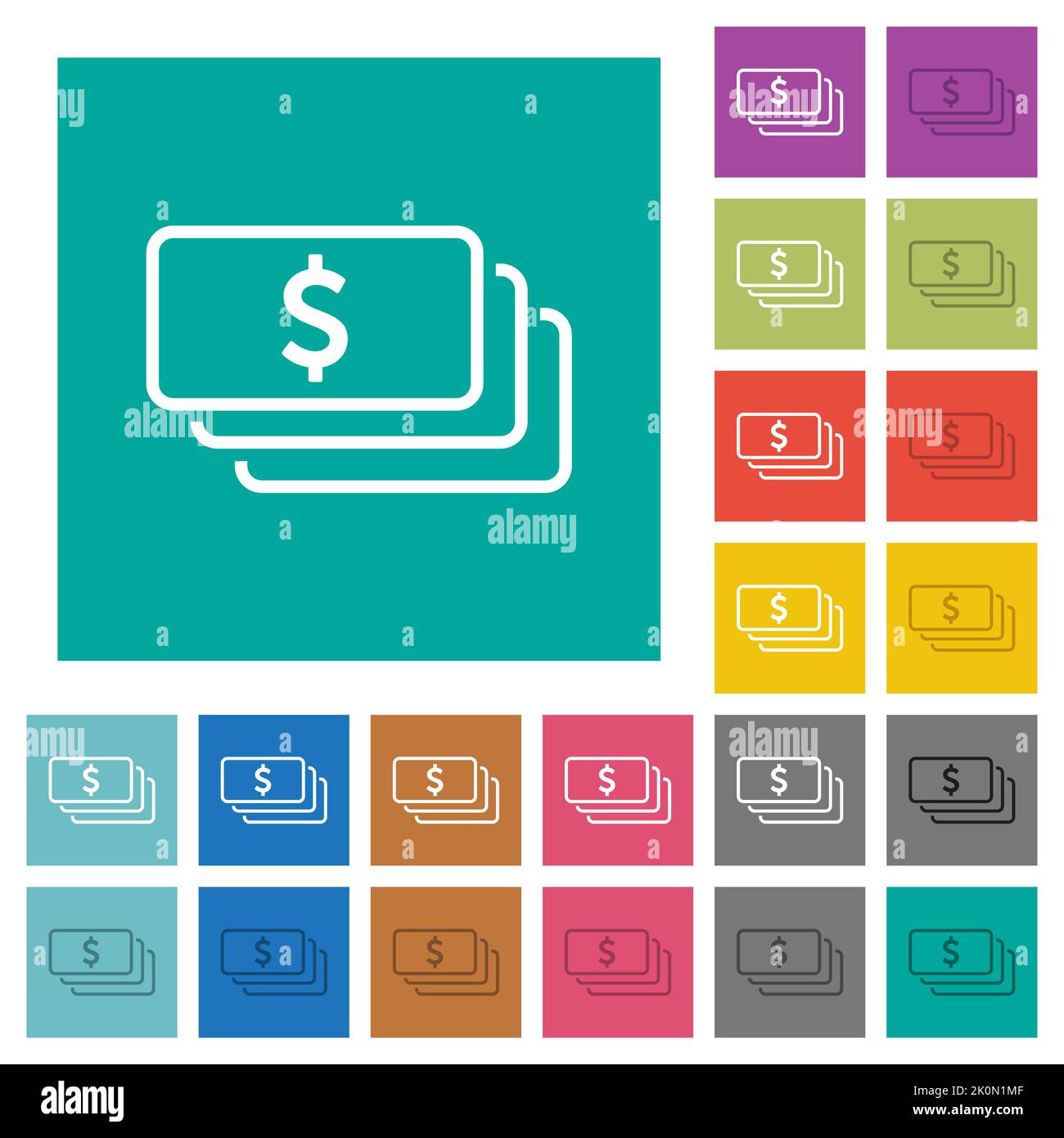 American dollar banknotes outline multi colored flat icons on plain ...