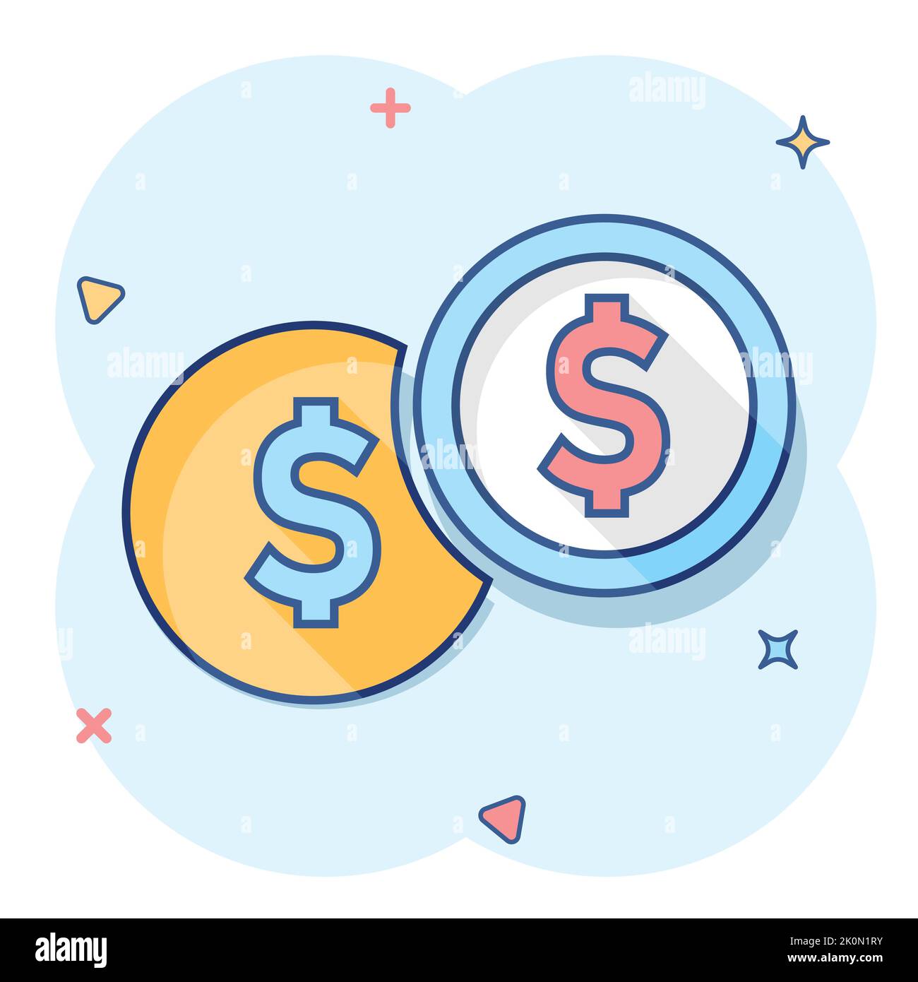 Coins stack icon in comic style. Dollar coin vector cartoon ...