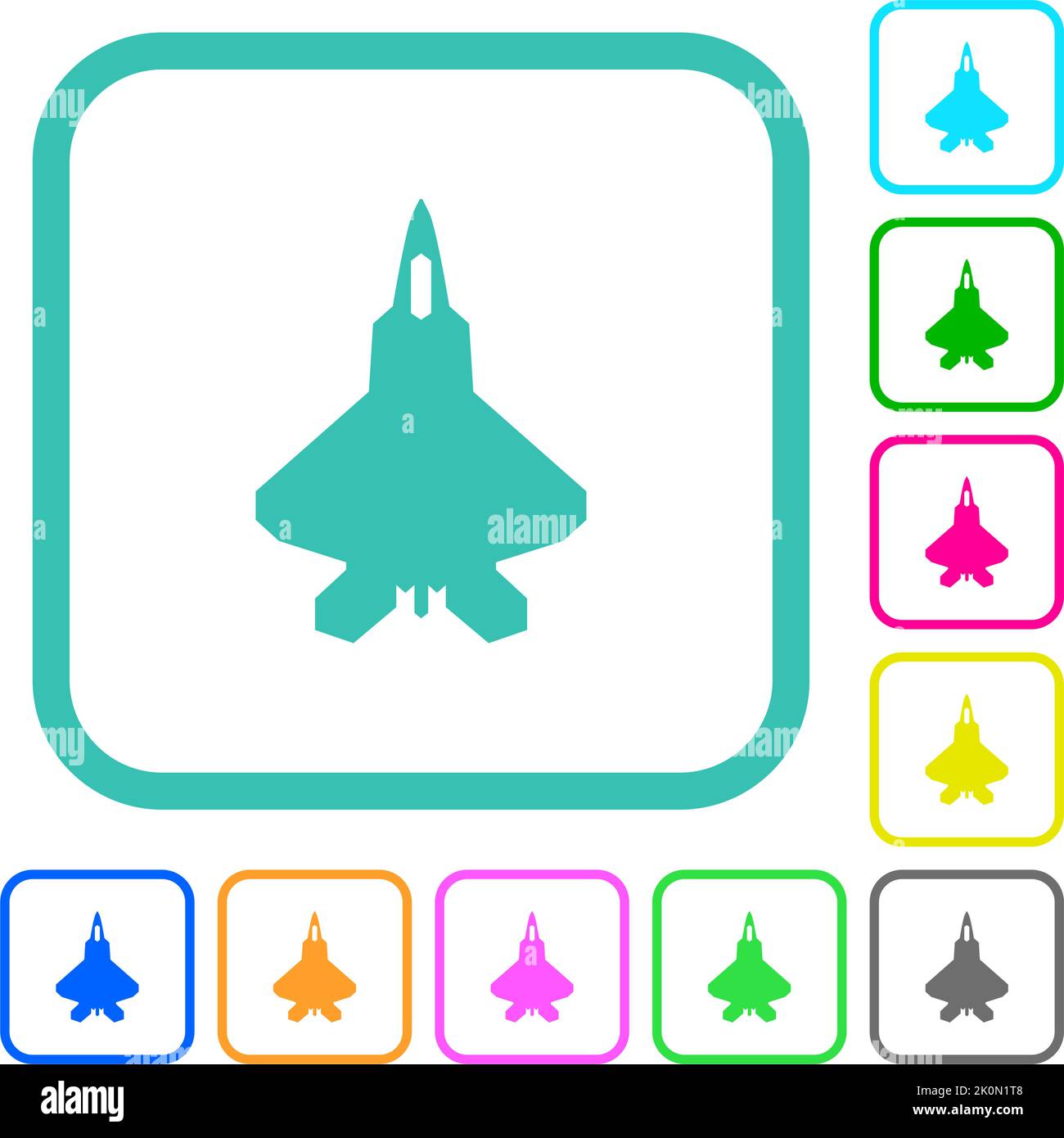 Jet fighter silhouette vivid colored flat icons in curved borders on ...