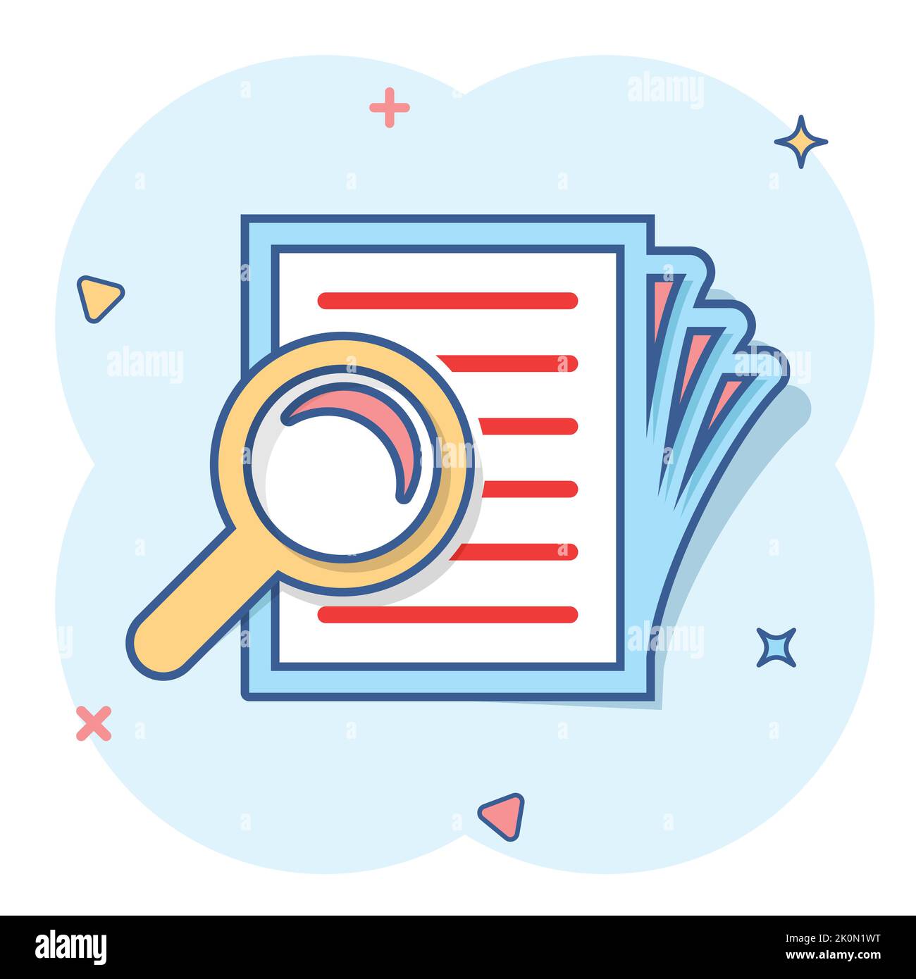 Scrutiny document plan icon in comic style. Review statement vector ...