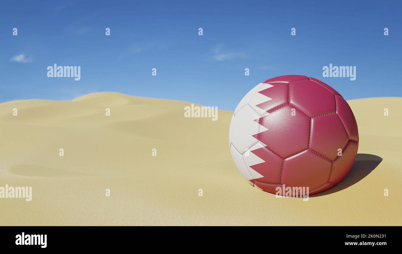 Soccer ball in flag colors on a bright desert background. Qatar. 3D ...