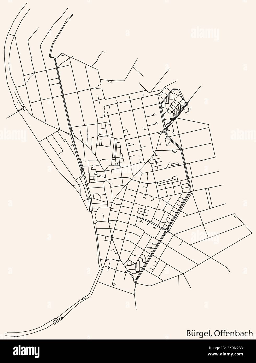 Street roads map of the BÜRGEL DISTRICT, OFFENBACH AM MAIN Stock Vector ...
