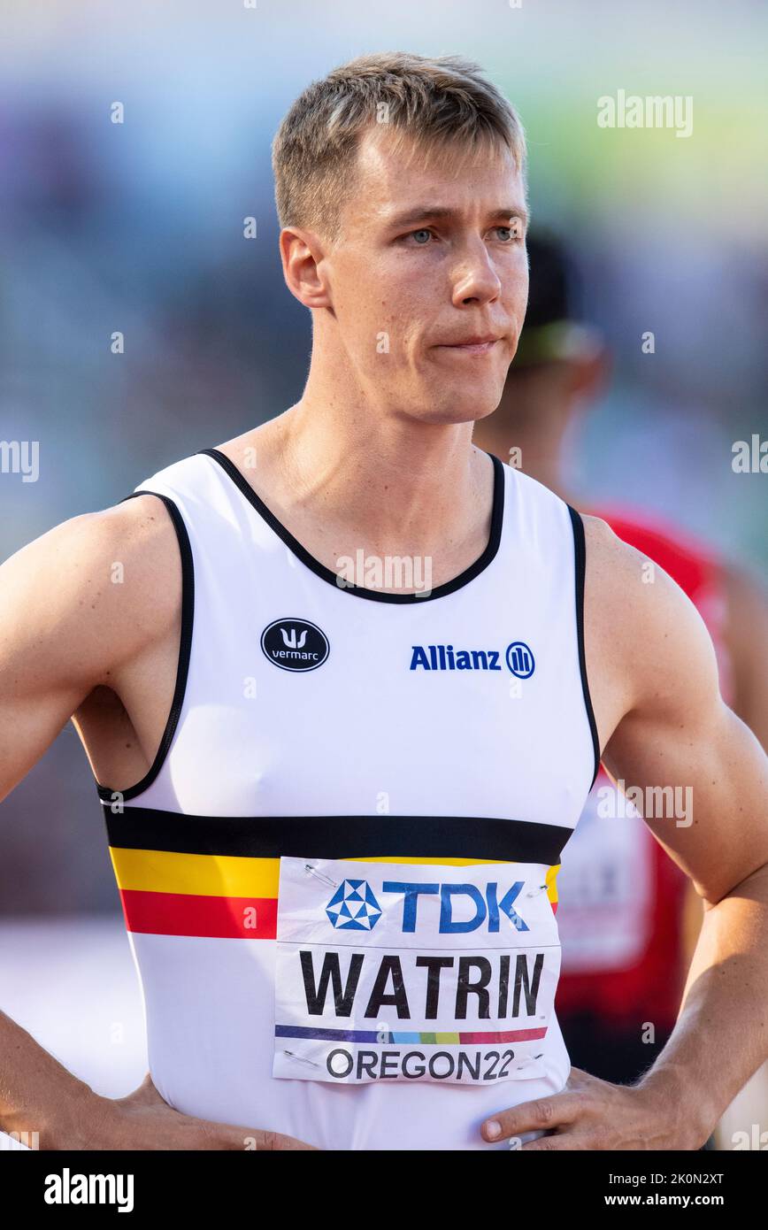 Julien Watrin of Belgium competing in the men’s 400m hurdles at the ...