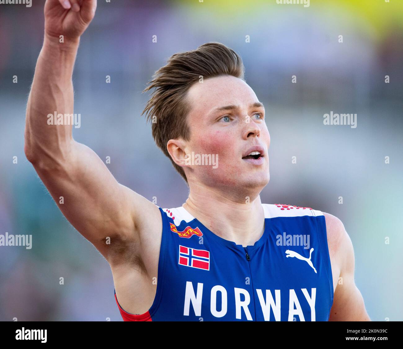 Karsten Warholm of Norway competing in the men’s 400m hurdles at the ...