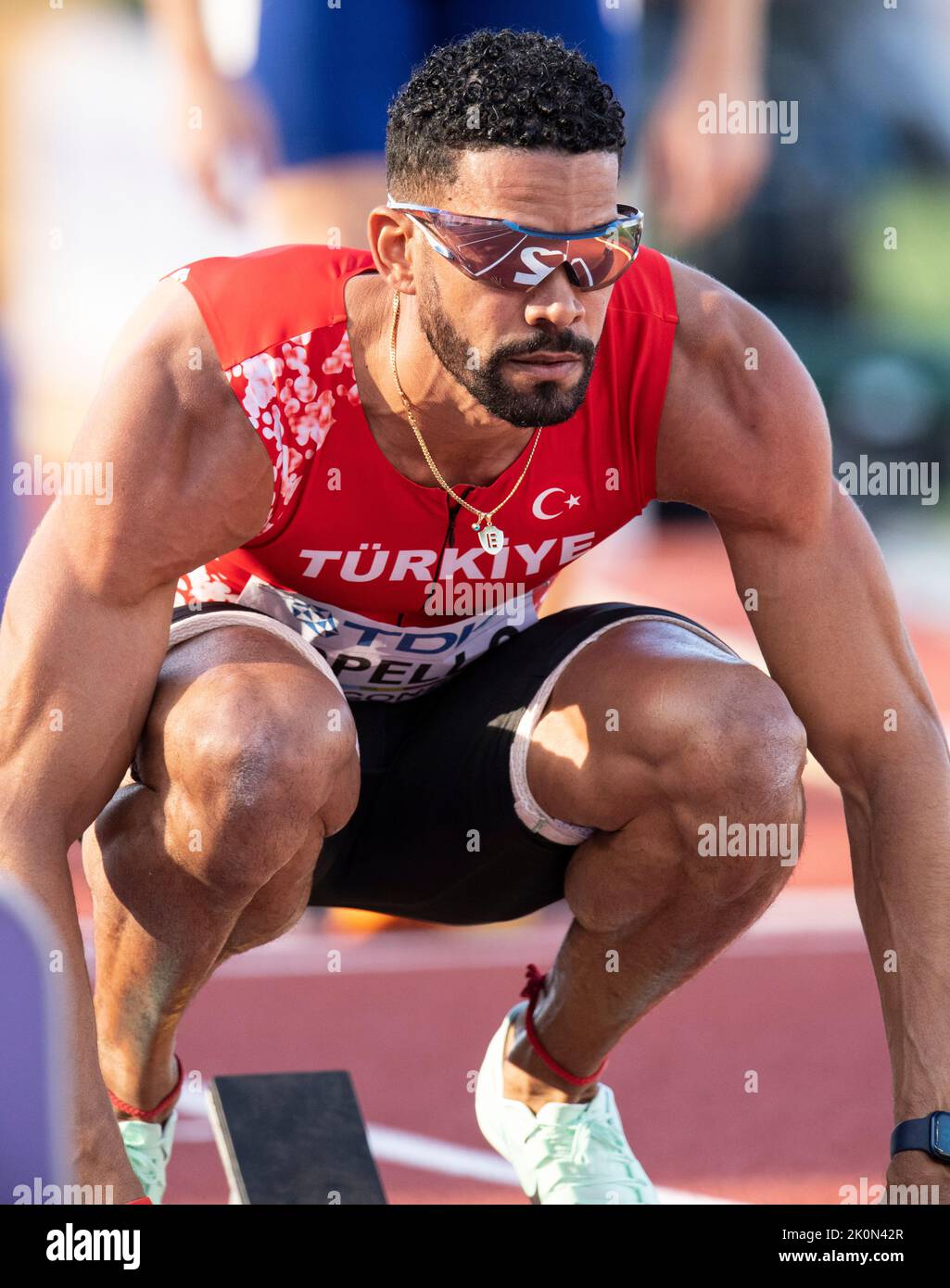 Yasmani Copello of Turkey competing in the men’s 400m hurdles at the ...