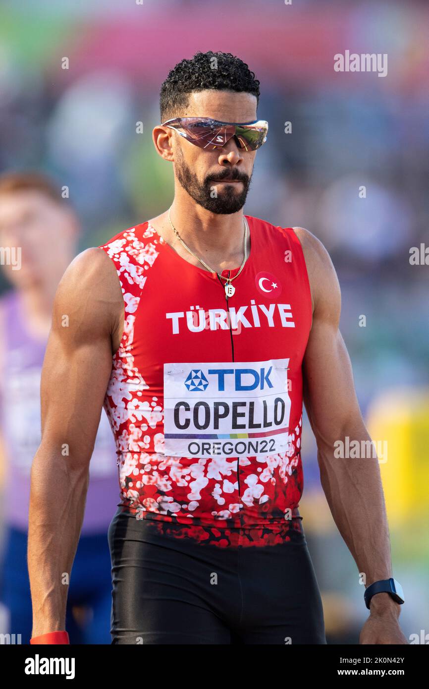 Yasmani Copello of Turkey competing in the men’s 400m hurdles at the ...