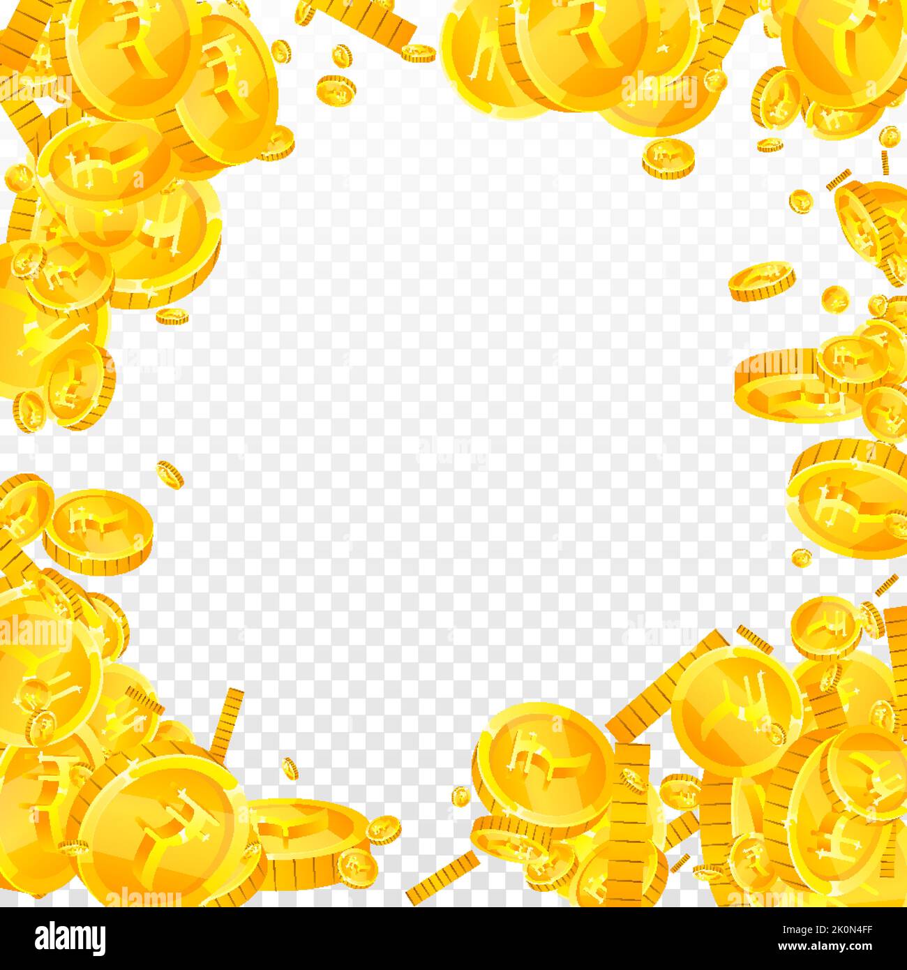 Indian rupee coins falling. Scattered gold INR coins. India money ...