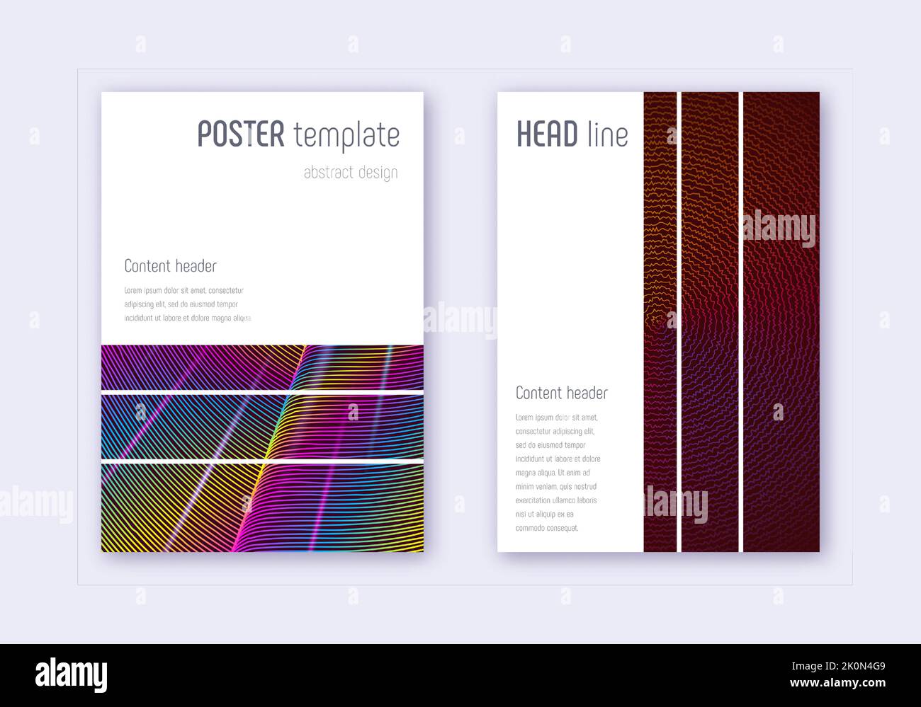 Geometric cover design template set. Rainbow abstract lines on wine red ...