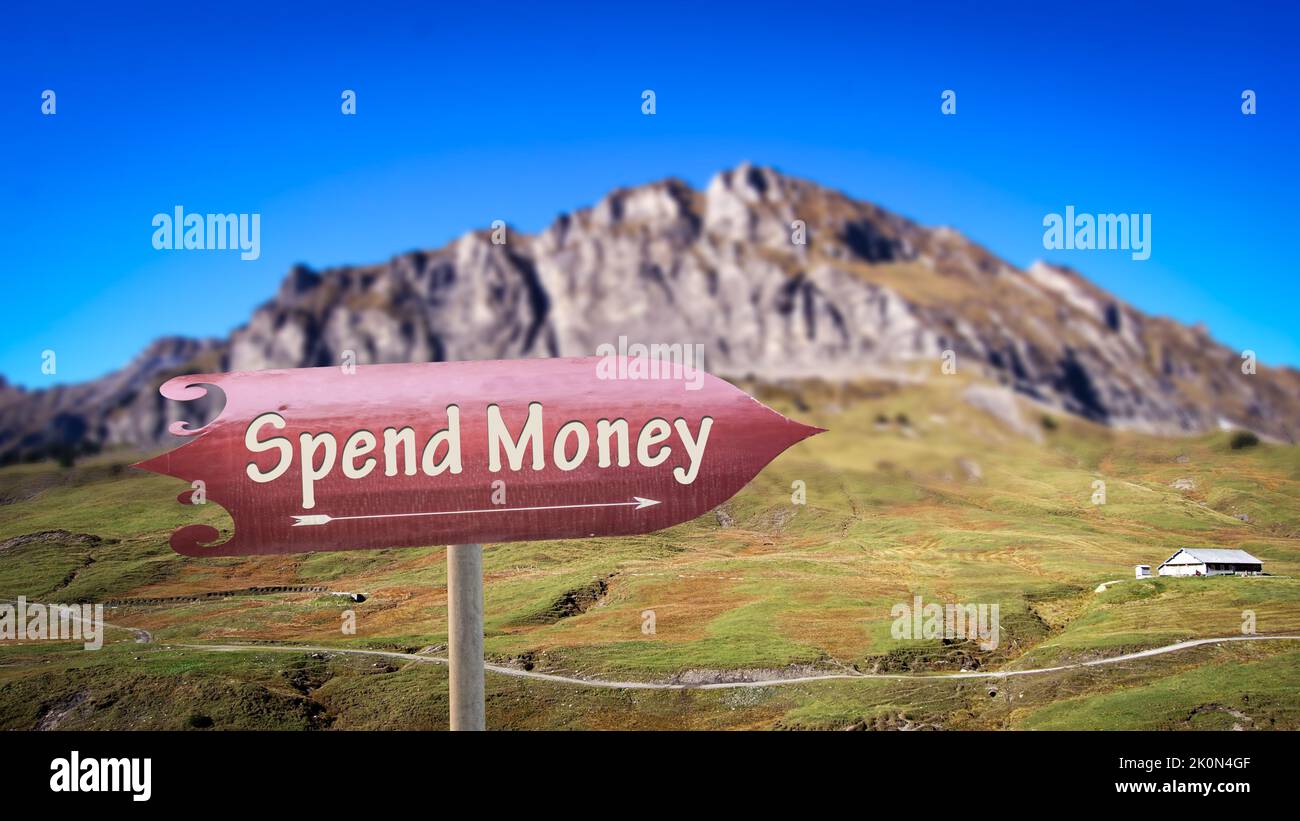 Street Sign the Direction Way to Spend Money Stock Photo - Alamy