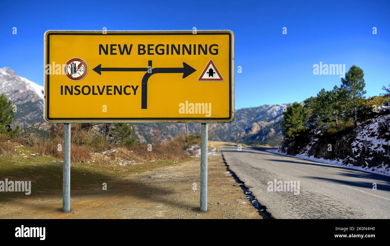 Street Sign the Direction Way to NEW BEGINNING versus INSOLVENCY Stock ...
