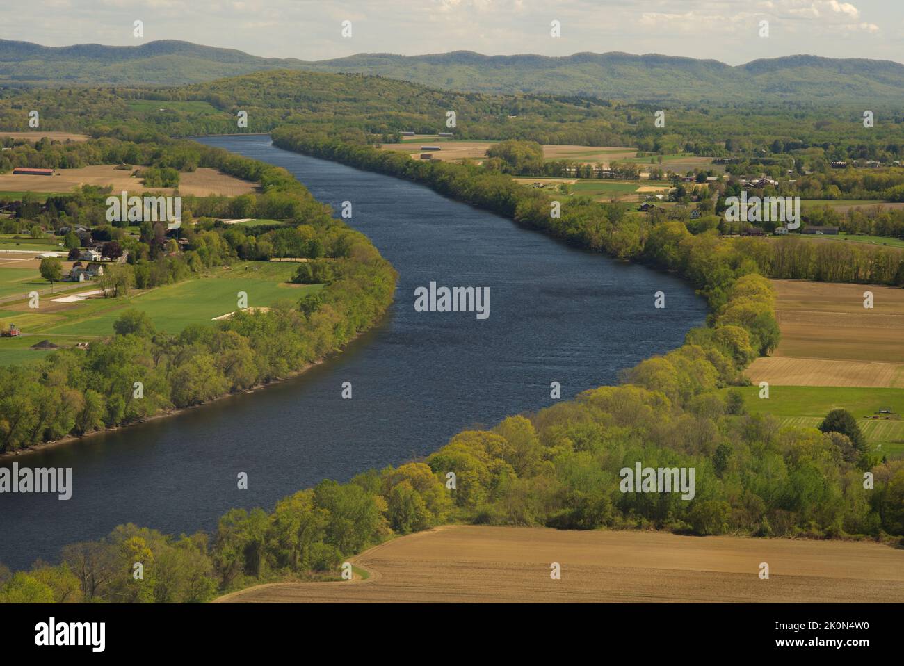 Springtime view of the Connecticut River as it winds through the upper ...