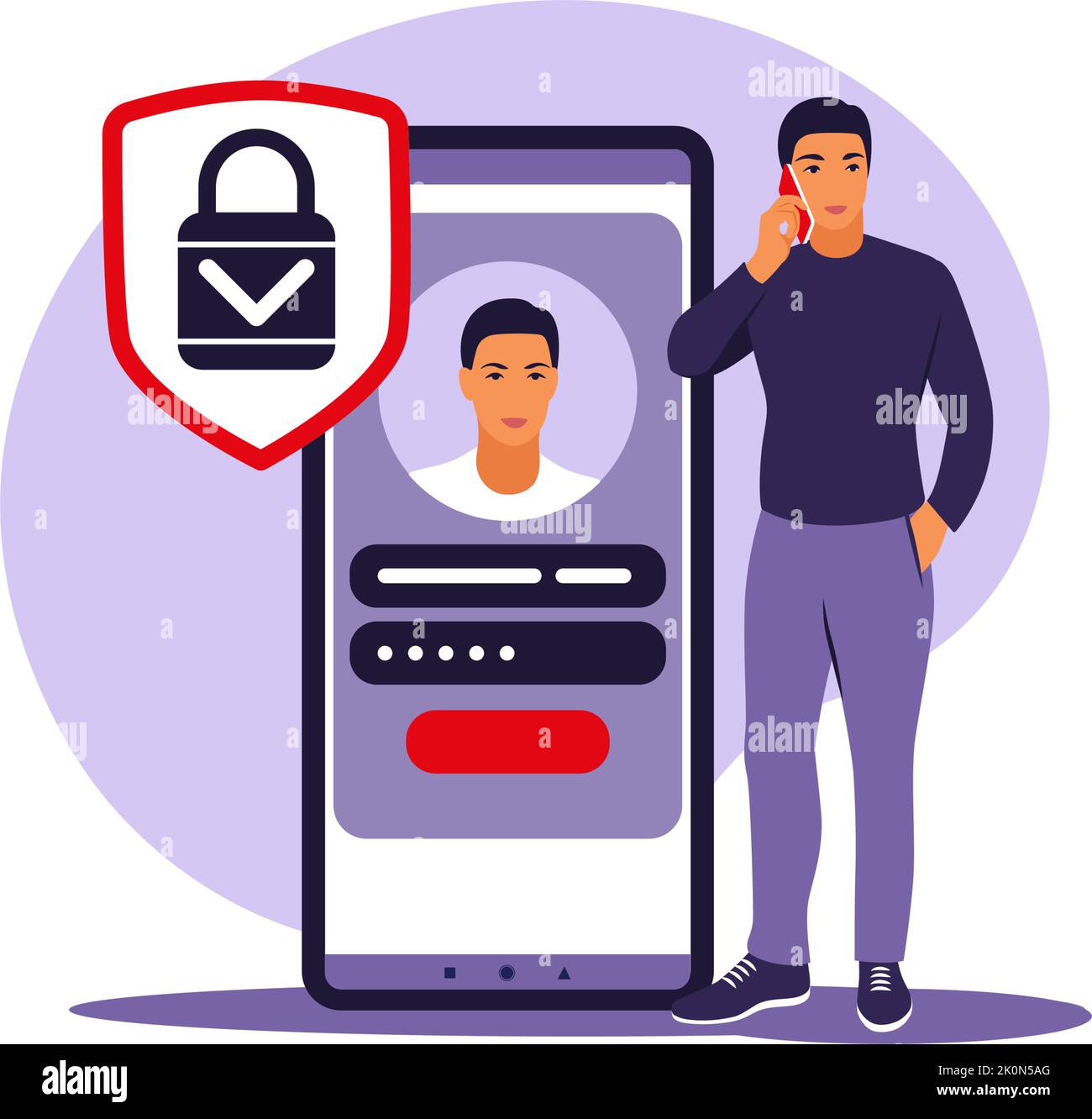 Sign up concept. Young man signing up or login to online account on ...