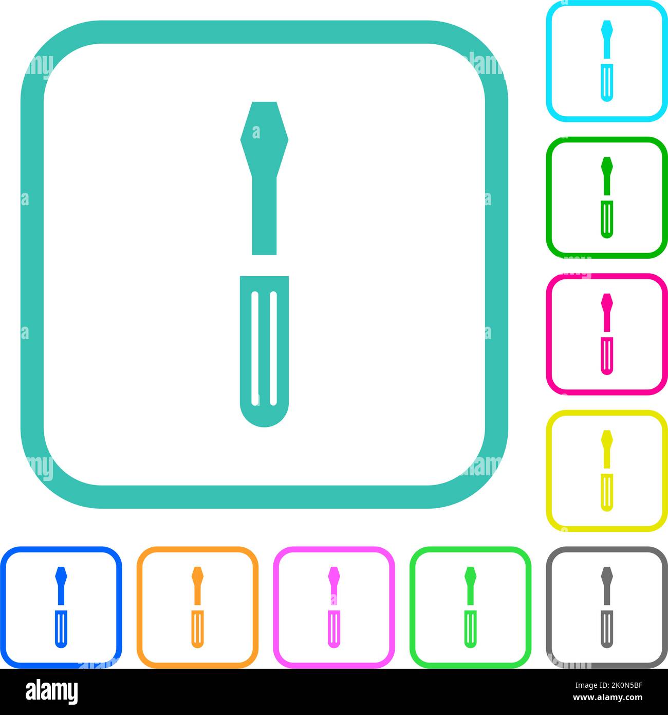 Single screwdriver vivid colored flat icons in curved borders on white ...